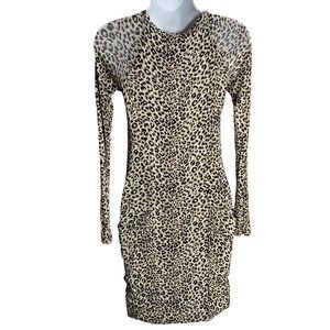 BCBG | Dresses | Bcbg Animal Print Knit Bodycon Dress Xs Beige Long Sleeves Pockets Stretch ...